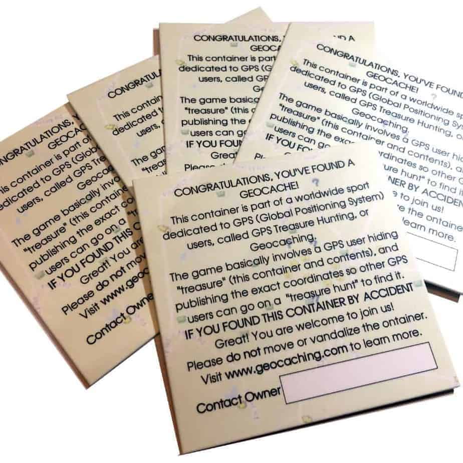 FIVE Geocache Stash Card Muggle Info with AllCachedUp Backing 450gsm ...