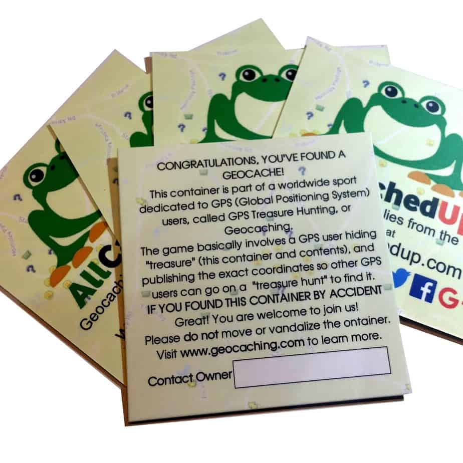 FIVE Geocache Stash Card Muggle Info with AllCachedUp Backing 450gsm ...