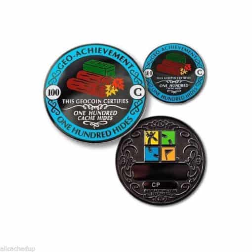 100 HIDES Geo-Achievement Geocaching Award Set - Coin, Badge and Coin ...